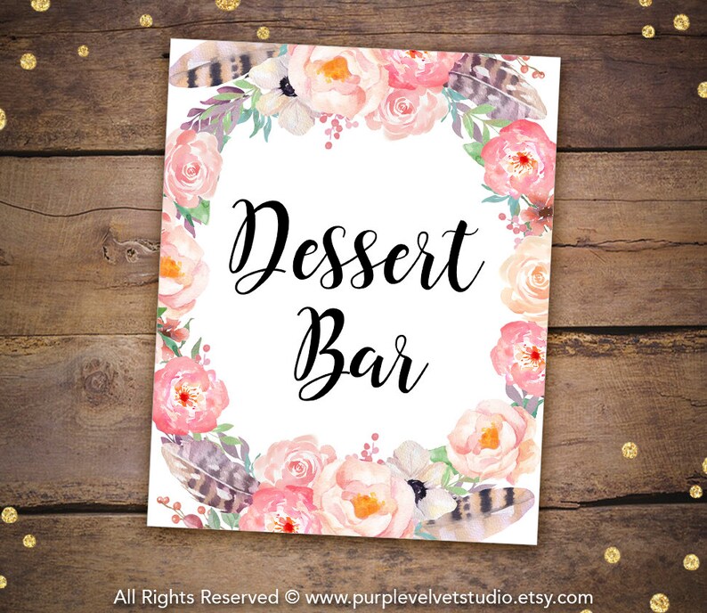 Printable Dessert Bar Sign Treats Sign Bohemian Party Signs | Etsy