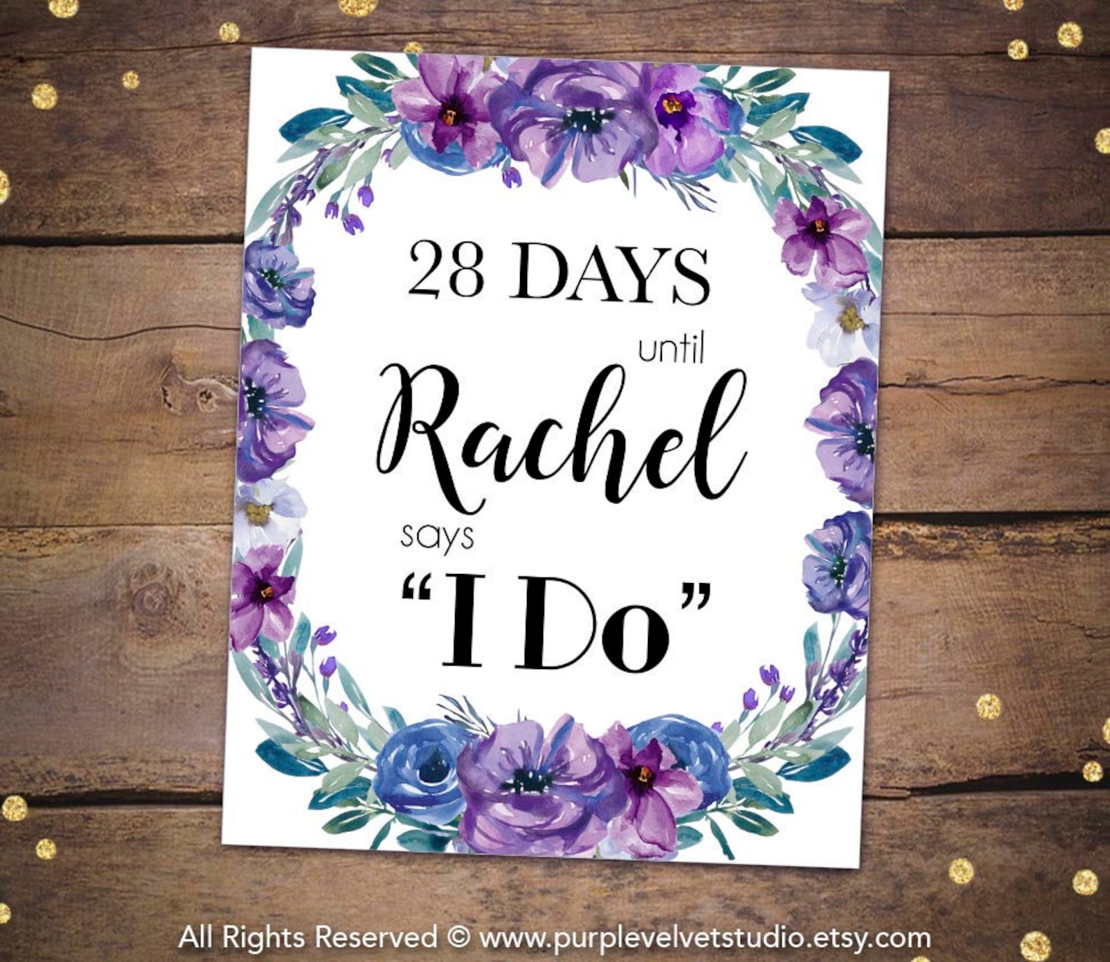 Printable Days Until I Do Sign Printable Purple Floral | Etsy