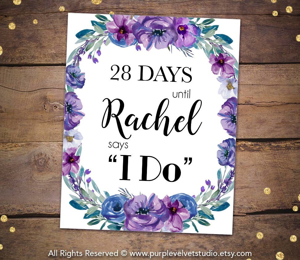 Printable Days Until I Do Sign Printable Purple Floral | Etsy