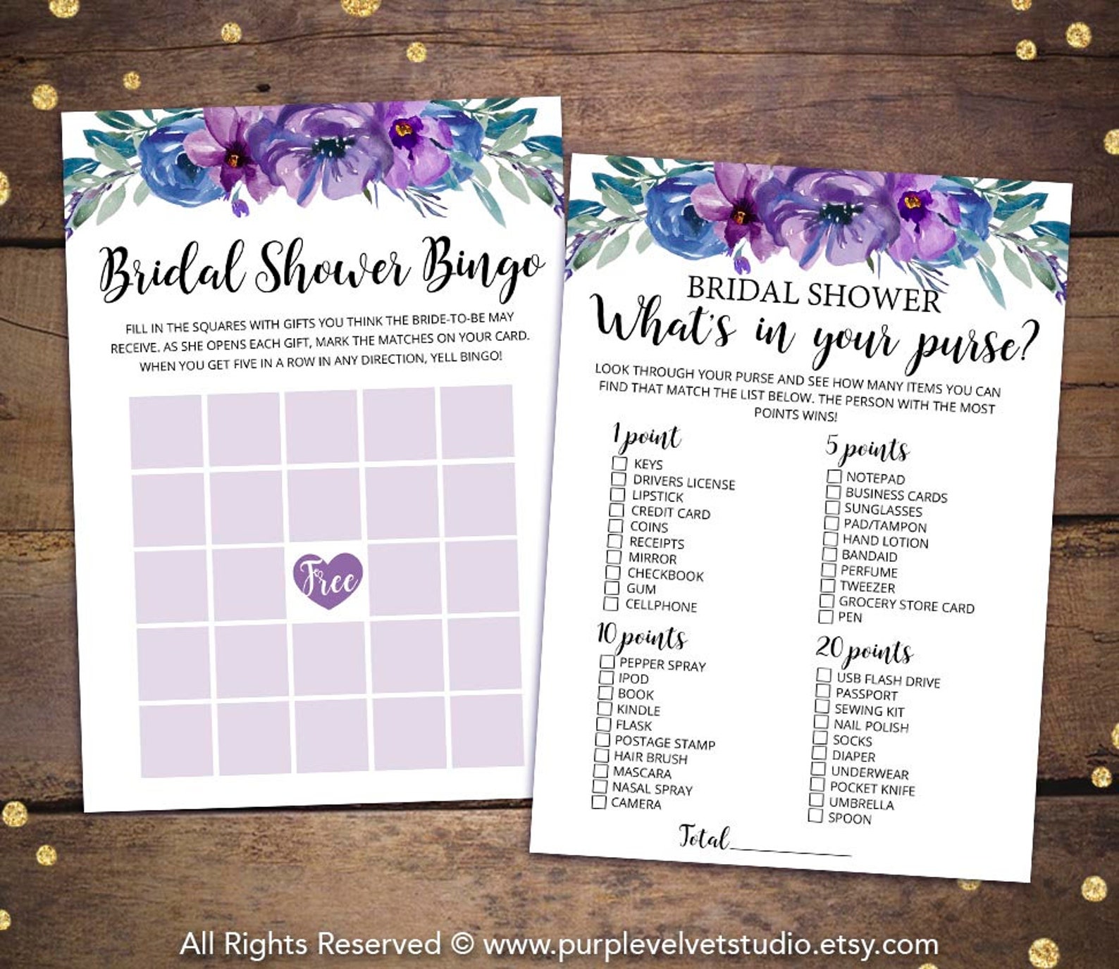 Printable Purple Floral Bridal Shower Games Package | Etsy