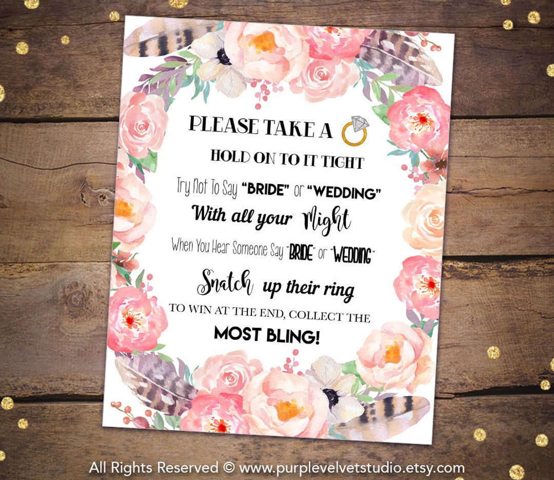 Printable Bridal Shower Games Printable Bohemian Bridal Shower Don't Say Bride or Wedding Please ...
