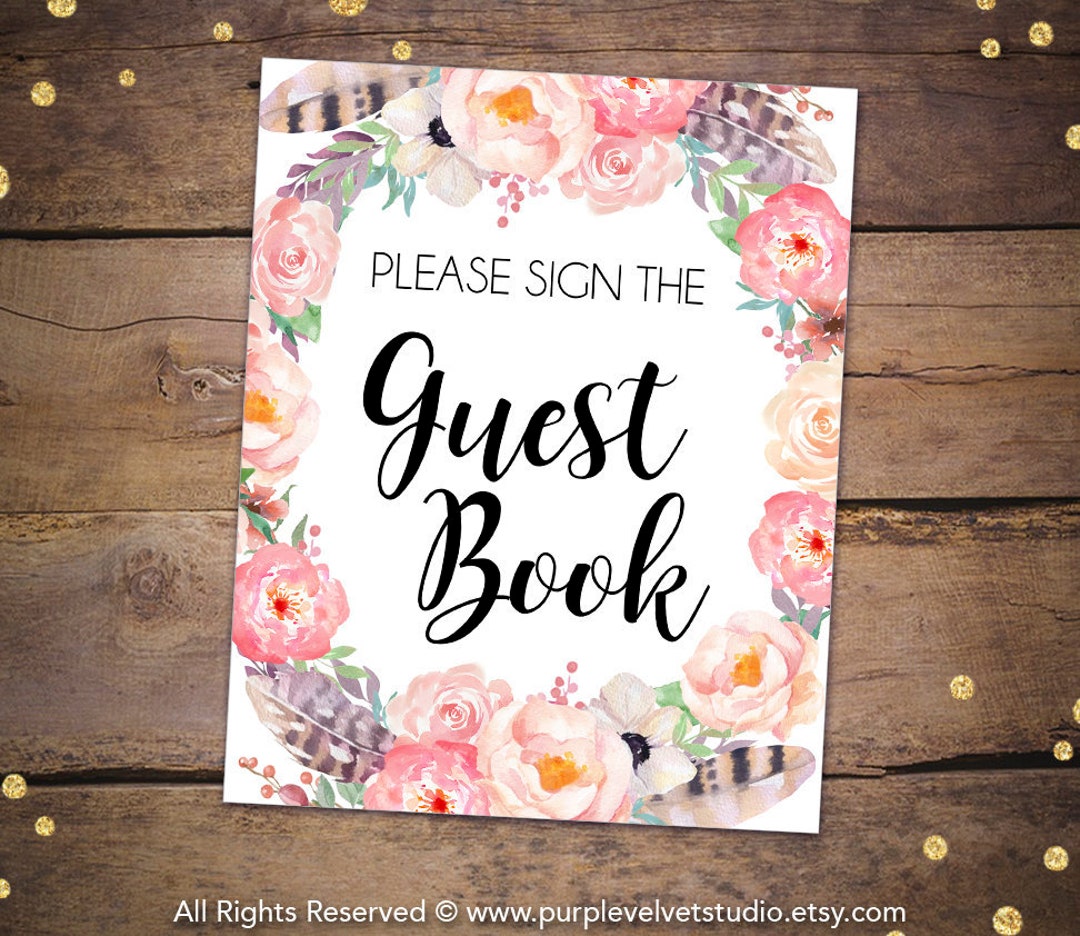 Printable Guest Book Sign Guestbook Sign Bohemian Wedding - Etsy