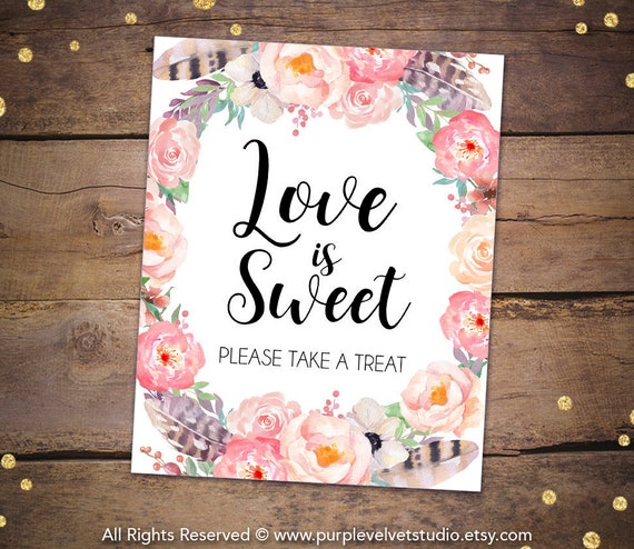Printable Love is Sweet Sign Please Take a Treat Sign Treats | Etsy