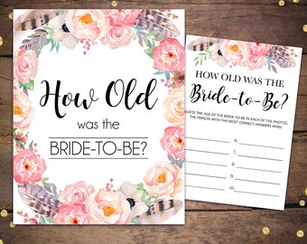How Old Was the Bride to Be Bridal Shower Printable, Rustic Bridal ...