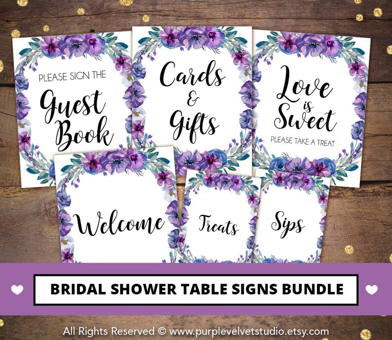 Printable Purple Floral Table Signs Package Purple Bridal | Etsy