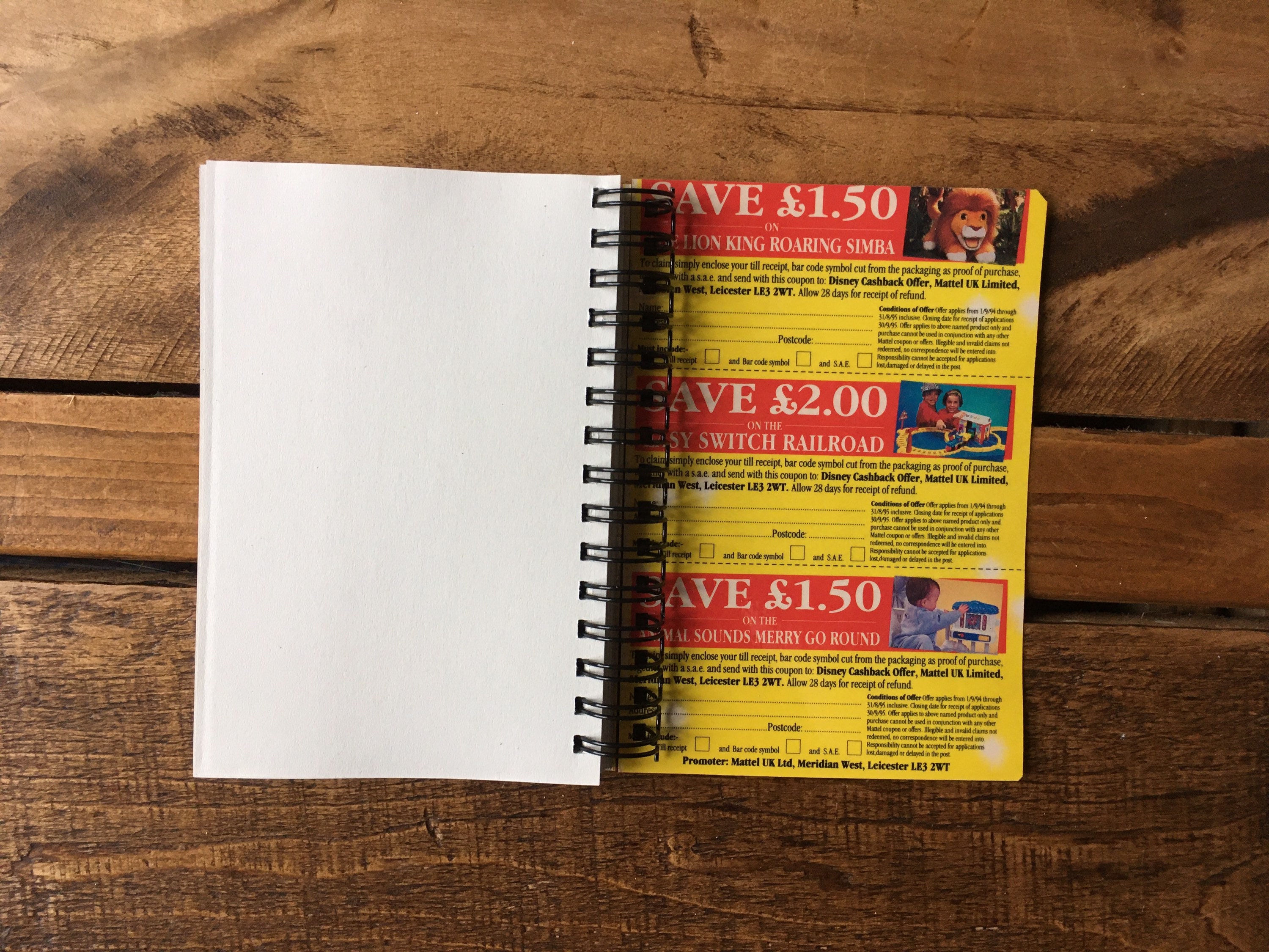 Recycled/upcycled Retro Disney VHS Leaflet - Disney Mattel Toys Mini ...