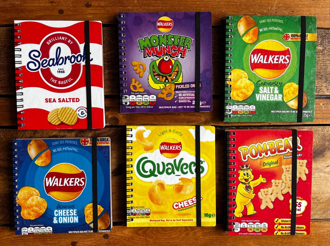 Recycled/upcycled Crisp Packet Notebook - Walkers, Quavers, Kettle ...