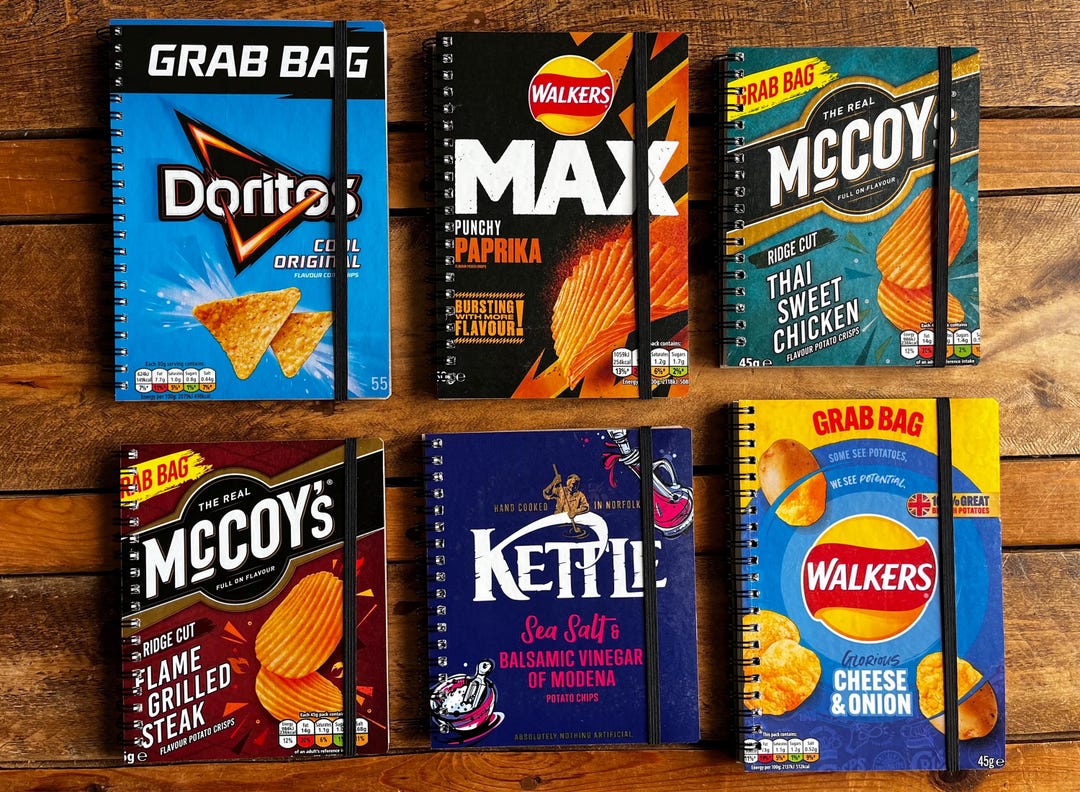 Recycled/upcycled Crisp Packet Notebook - Walkers, Kettle Chips,mccoys ...