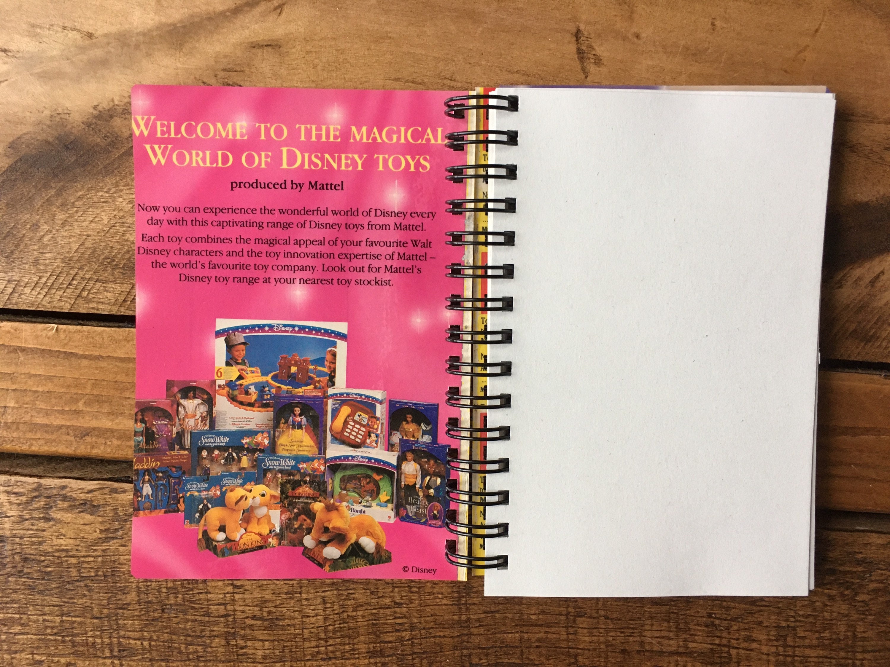 Recycled/upcycled Retro Disney VHS Leaflet - Disney Mattel Toys Mini ...