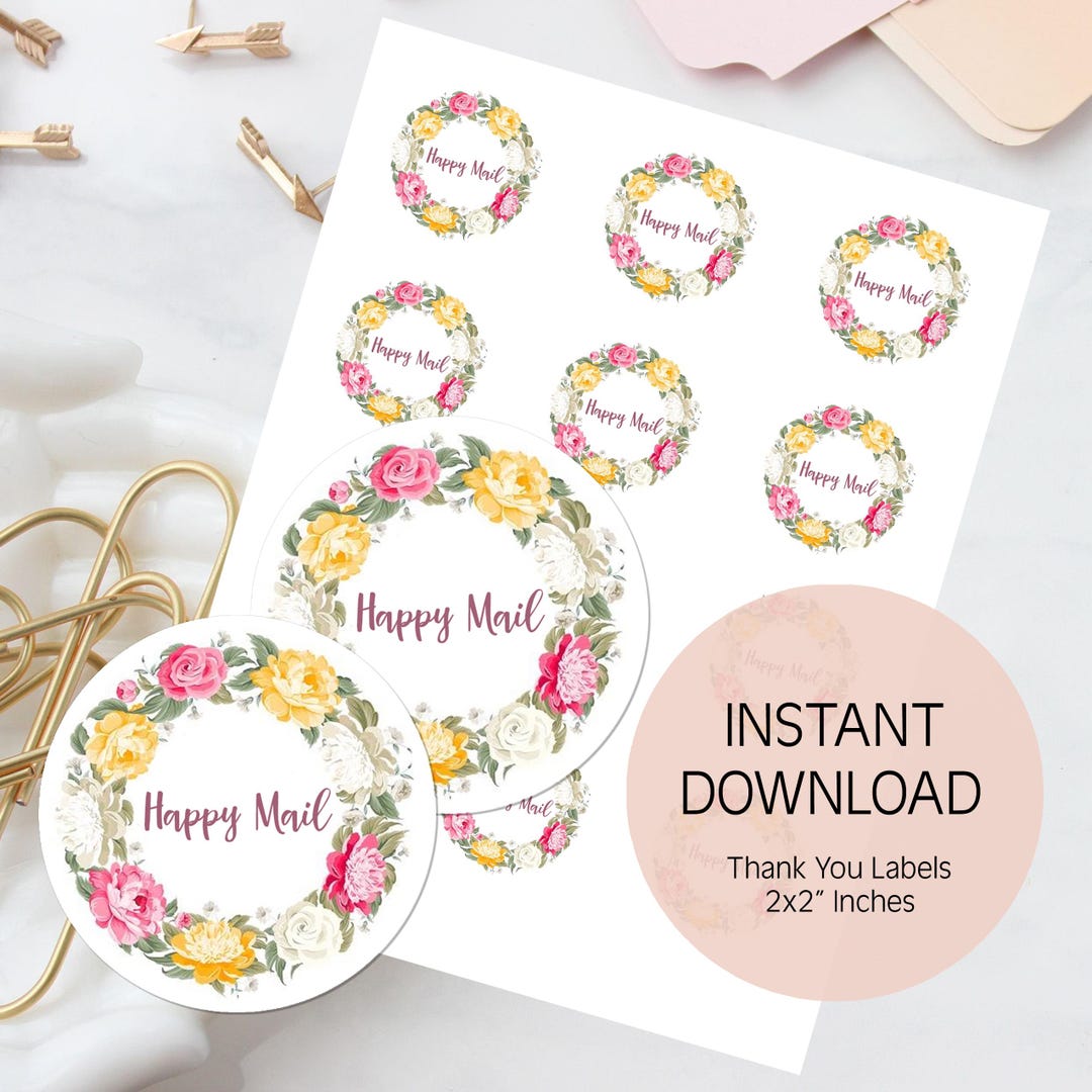 Printable Digital Thank You Tags Pretty Floral 2-inch Circle Labels ...