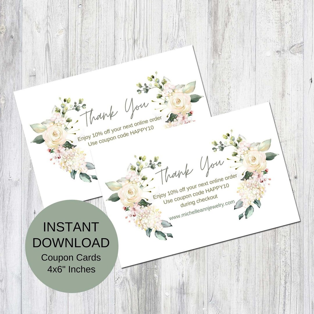 4x6 Inch Editable in Canva Coupon Cards, Digital Thank You Cards, White ...