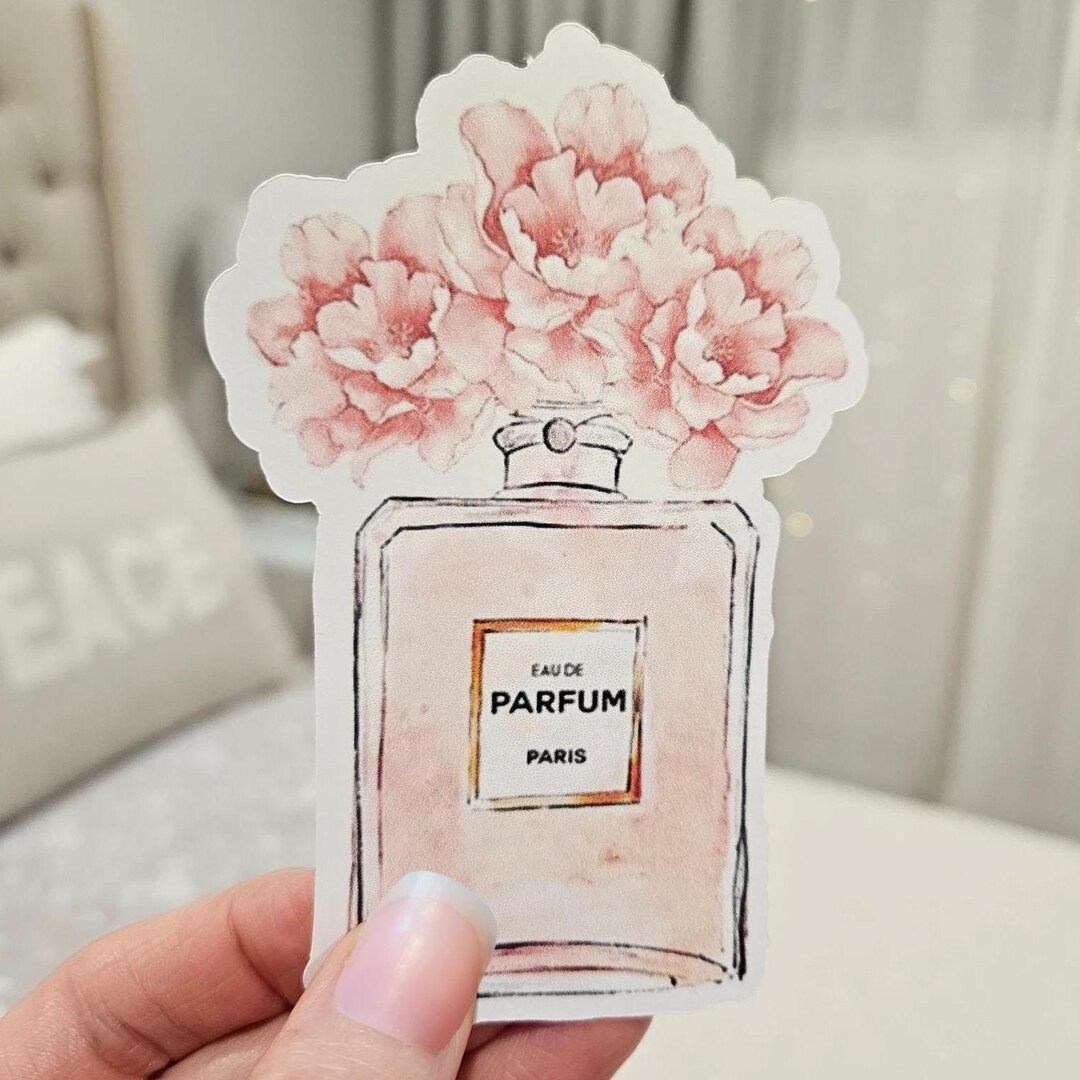 Pink Floral Perfume Matt Sticker Chic Elegant Design Paper Sticker ...