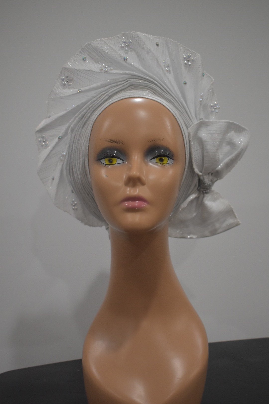 Fan Autogele With a Side Bow/ Ready to Wear Autogele/ Pre-tied Headwrap ...