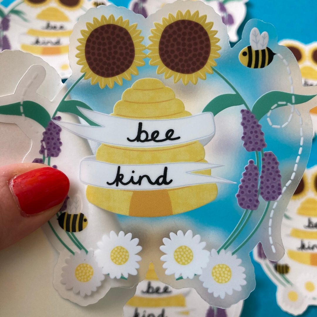 Transparent ‘bee Kind’ Die Cut Vinyl Sticker. - Etsy