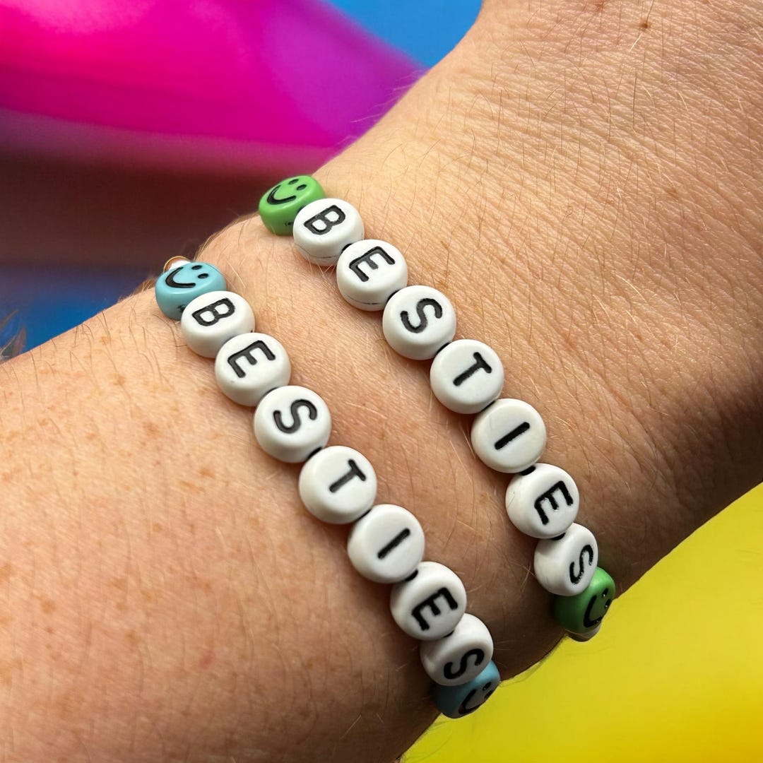 Set of 2 Beaded ‘BESTIES’ Bracelets, Elasticated Friendship Bracelets ...