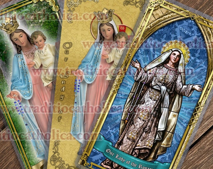 Our Lady of the Rosary, France Laminated Catholic Holy Cards. Statue of ...