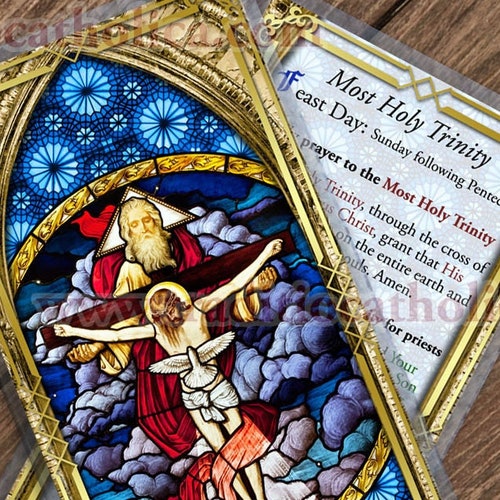 Most Holy Trinity Catholic Stained Glass Laminated Holy Card. - Etsy