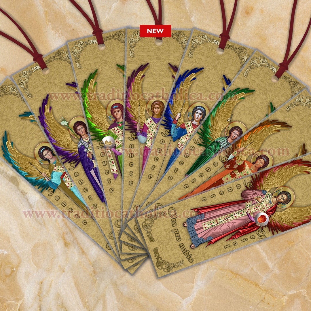 Archangels in Eastern Orthodox Icon Style Bookmark Set. Uriel, Michael ...