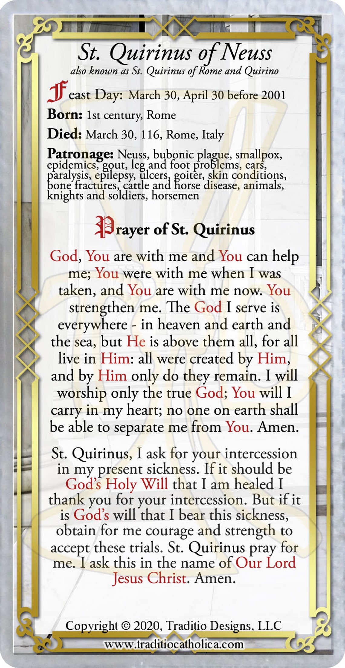 Saint St Quirinus of Neuss laminated Prayer card. St Quirinus | Etsy