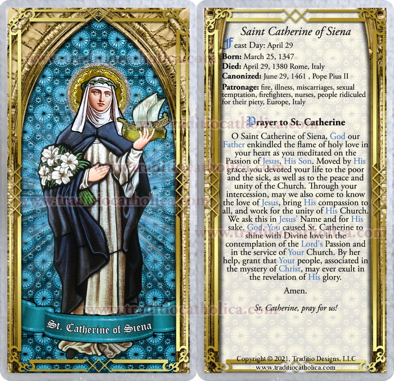 Saint Catherine of Siena Laminated Holy Prayer Cards. Stained | Etsy