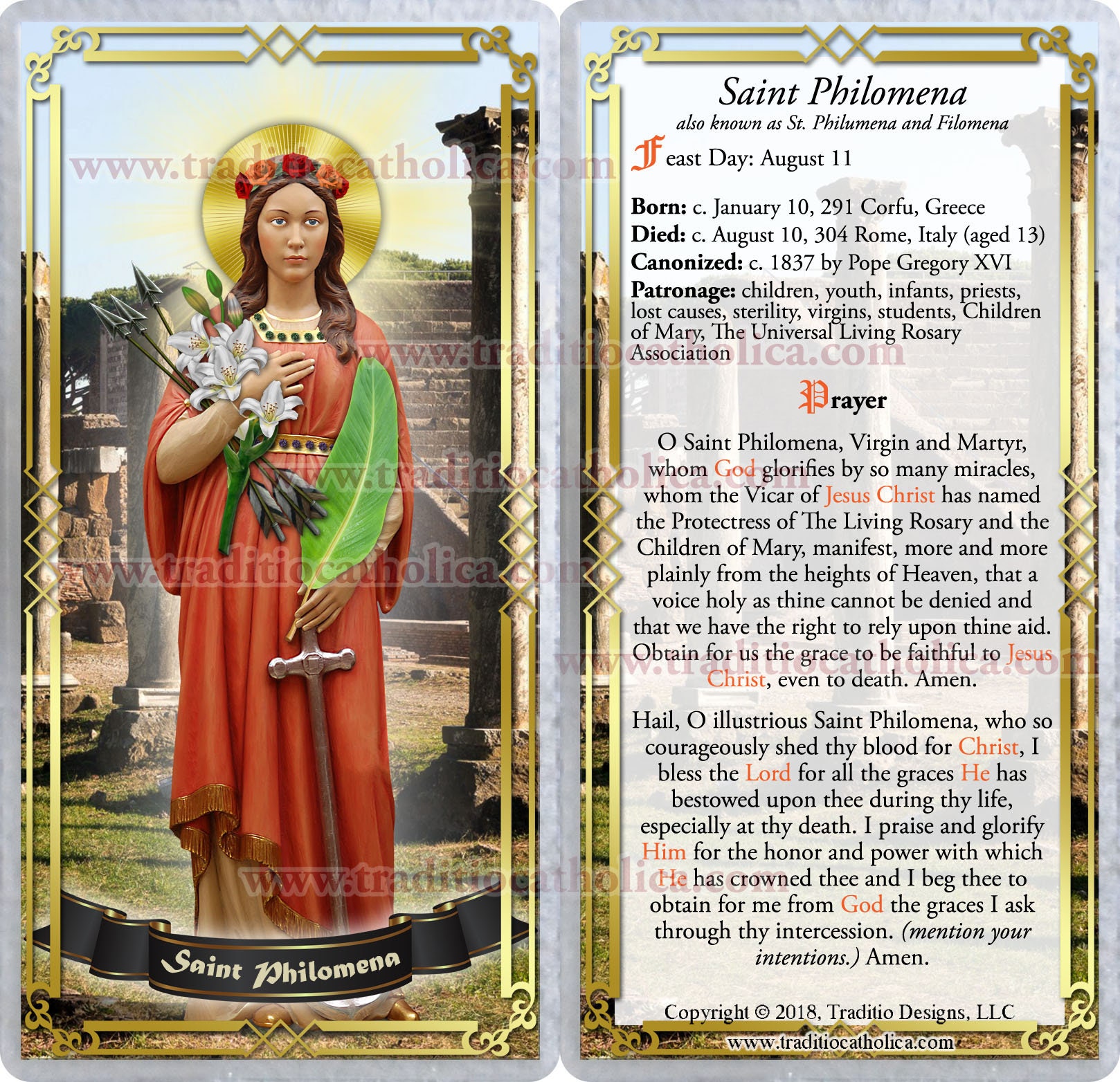 Saint Philomena Stained Glass and Statue Art Laminated Holy | Etsy