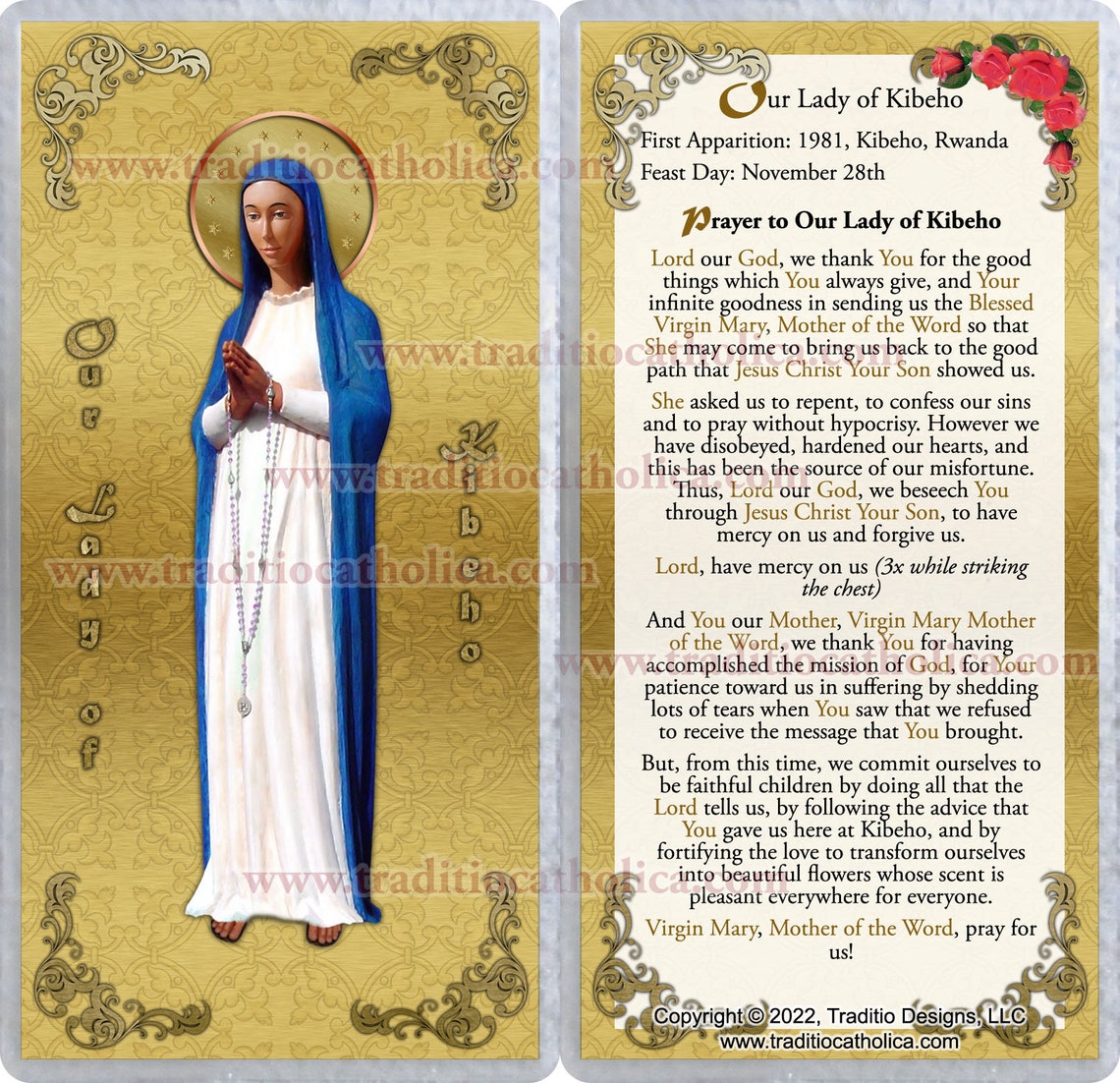 Our Lady of Kibeho, Rwanda Laminated Holy Prayer Cards. Statue of Mary ...