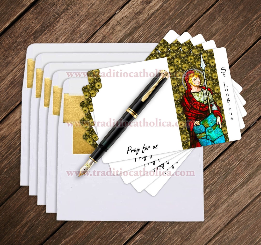 Set of Saint Longinus Stained Glass Style Invite, Note, Thank You Cards ...