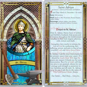 Saint St. Adrian, Patron of Soldiers and Epilepsy Laminated Prayer Card ...