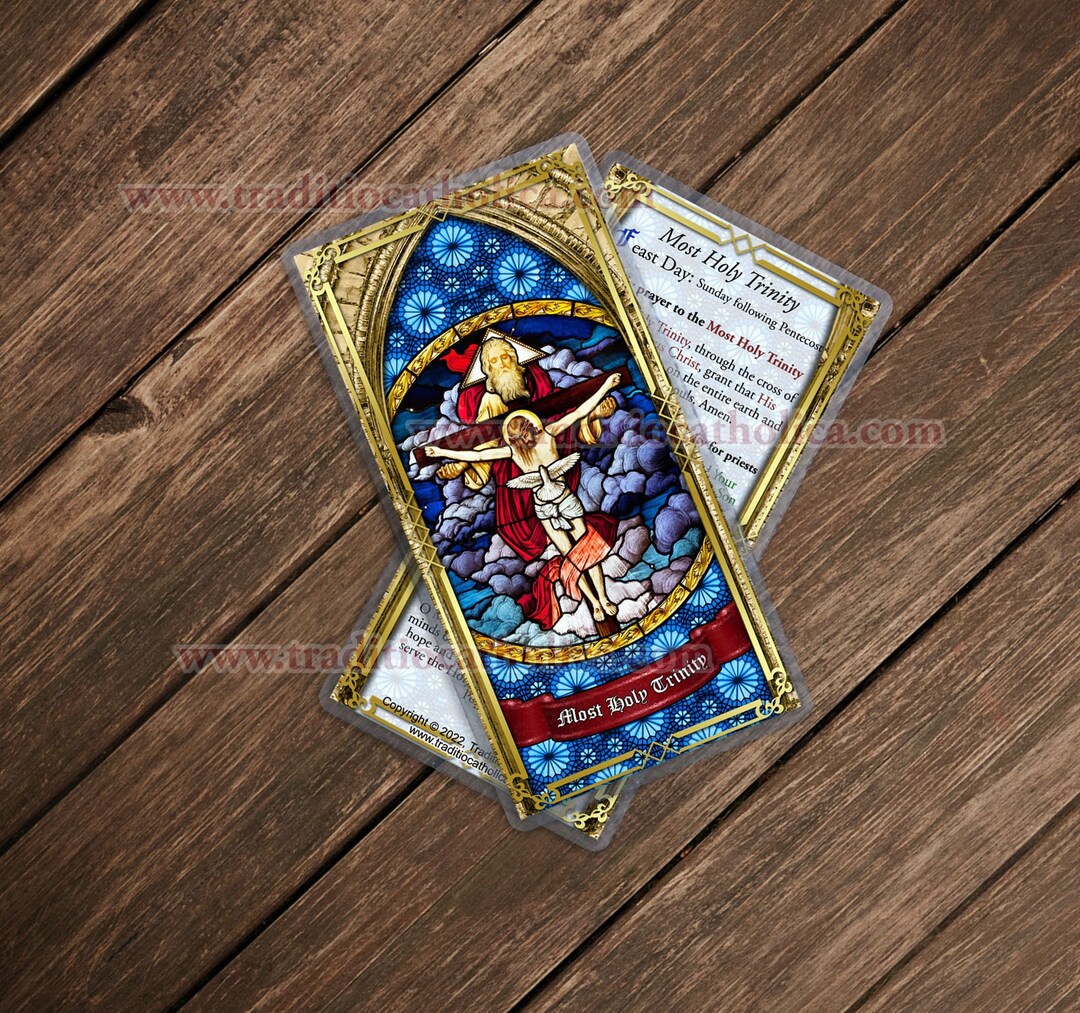 Most Holy Trinity Catholic Stained Glass Laminated Holy Card. Stained ...