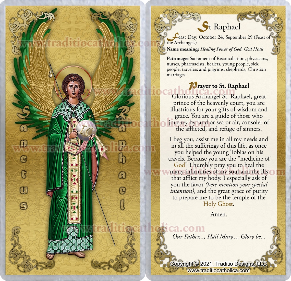 St. Saint Raphael Archangel Laminated Holy Prayer Cards. Stained Glass ...