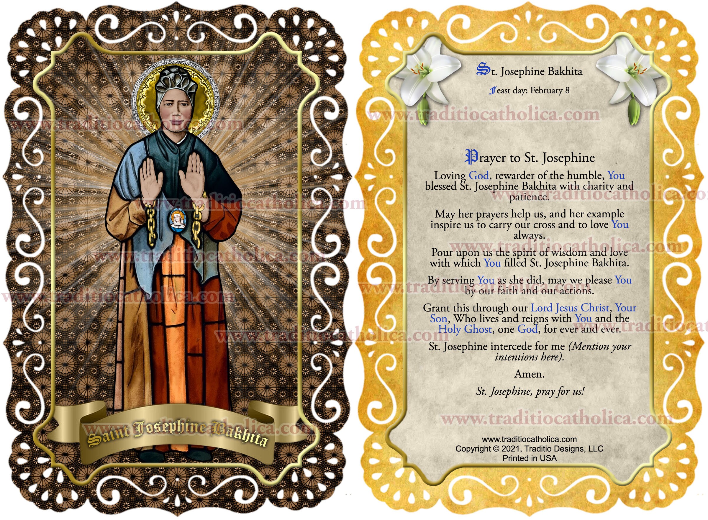 Saint Josephine Bakhita Laminated Catholic Holy Prayer Cards. St ...