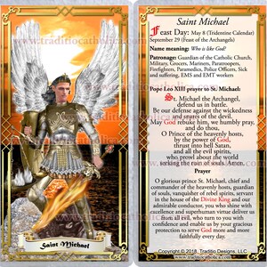 St. Saint Michael Archangel Laminated Holy Prayer Cards. Stained Glass ...
