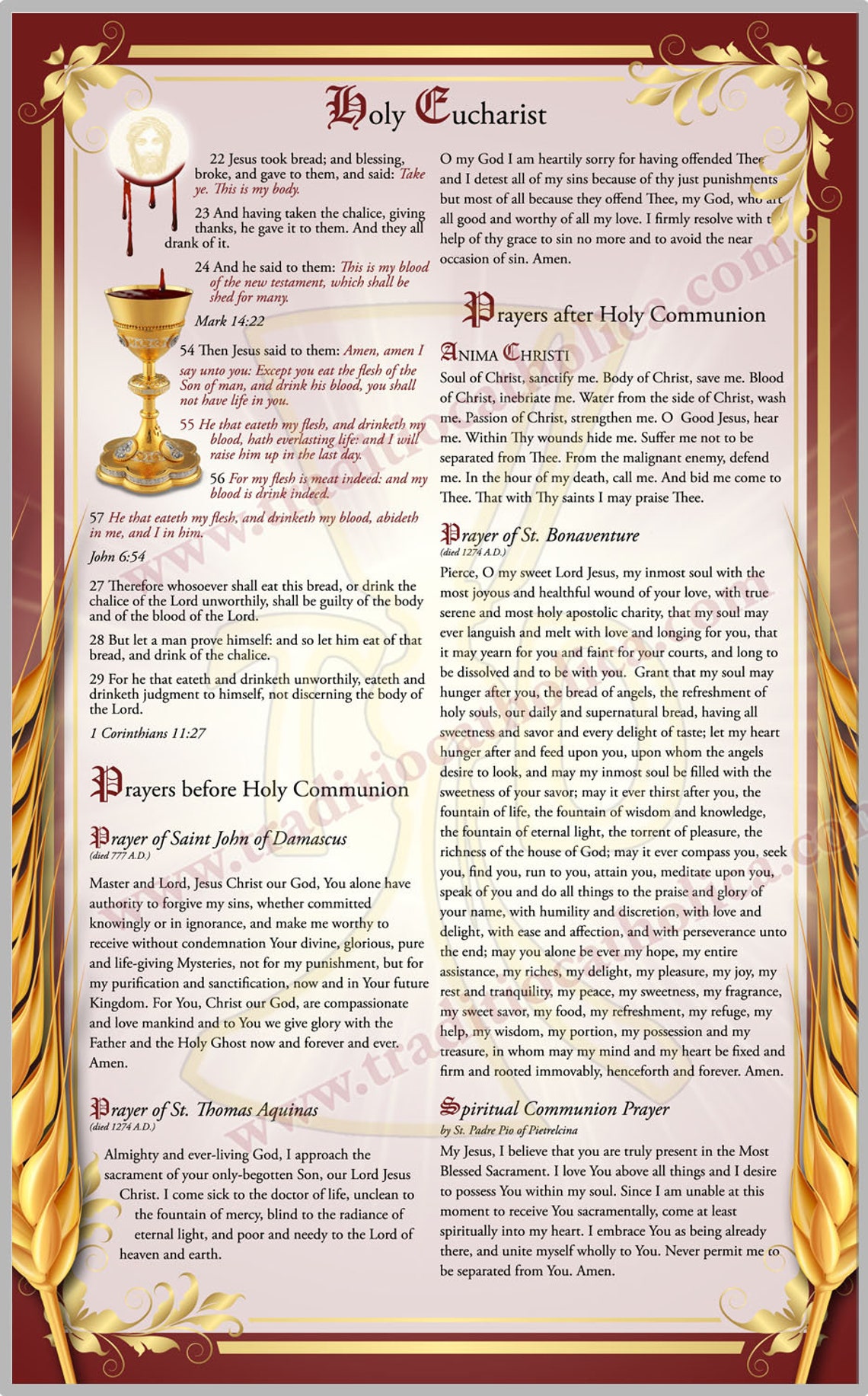 Holy Eucharist Blessed Sacrament Communion Large Laminated - Etsy