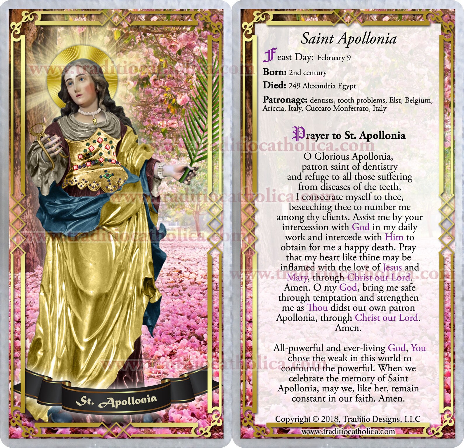 Saint Apollonia, Ancient Egypt Laminated Holy Prayer Cards. Dental ...