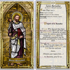 Saint Barnabas the Apostle Catholic Holy Prayer Cards. St. Barnabas ...