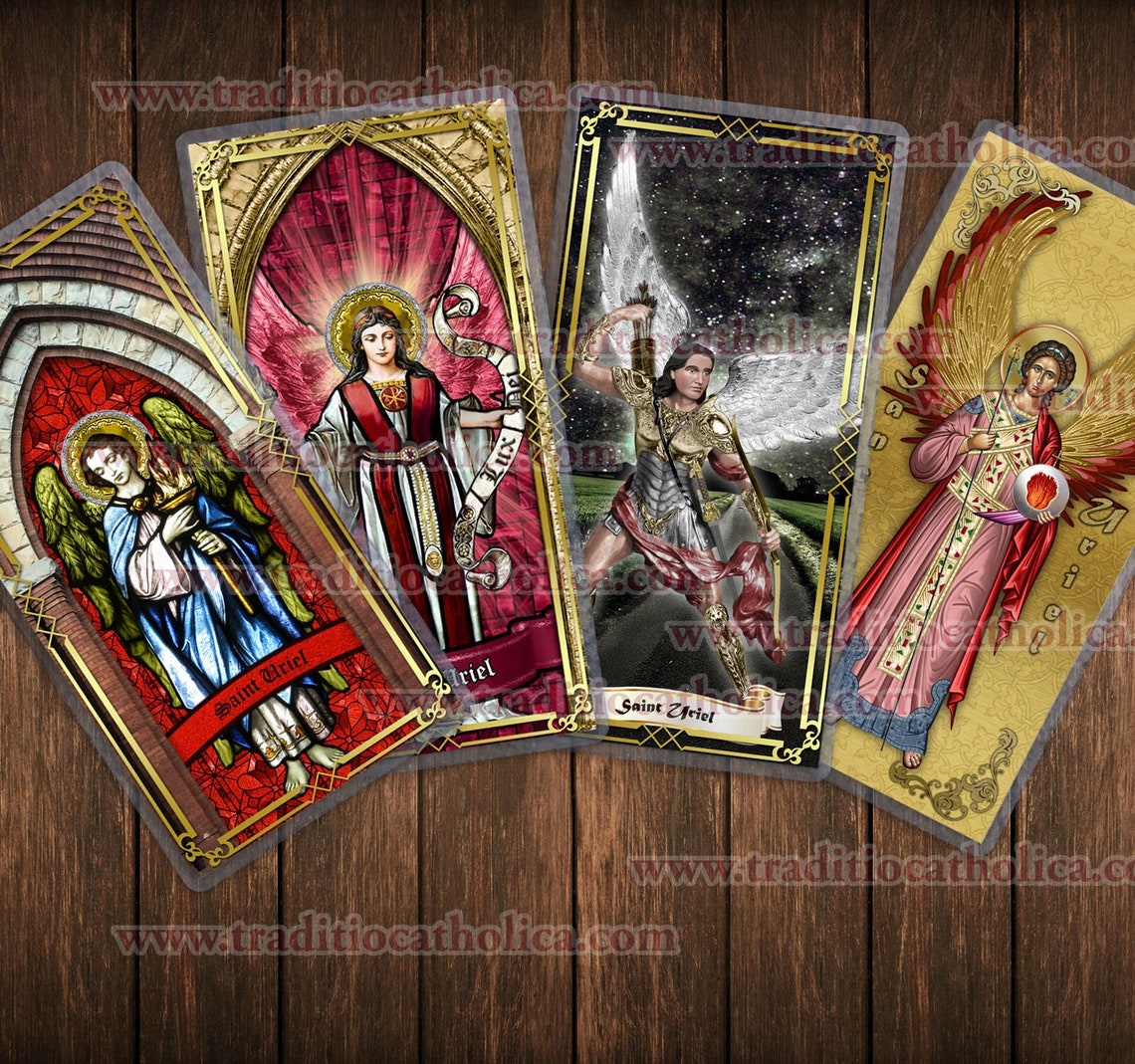 St. Saint Uriel Archangel Laminated Holy Prayer Cards. Stained Glass ...