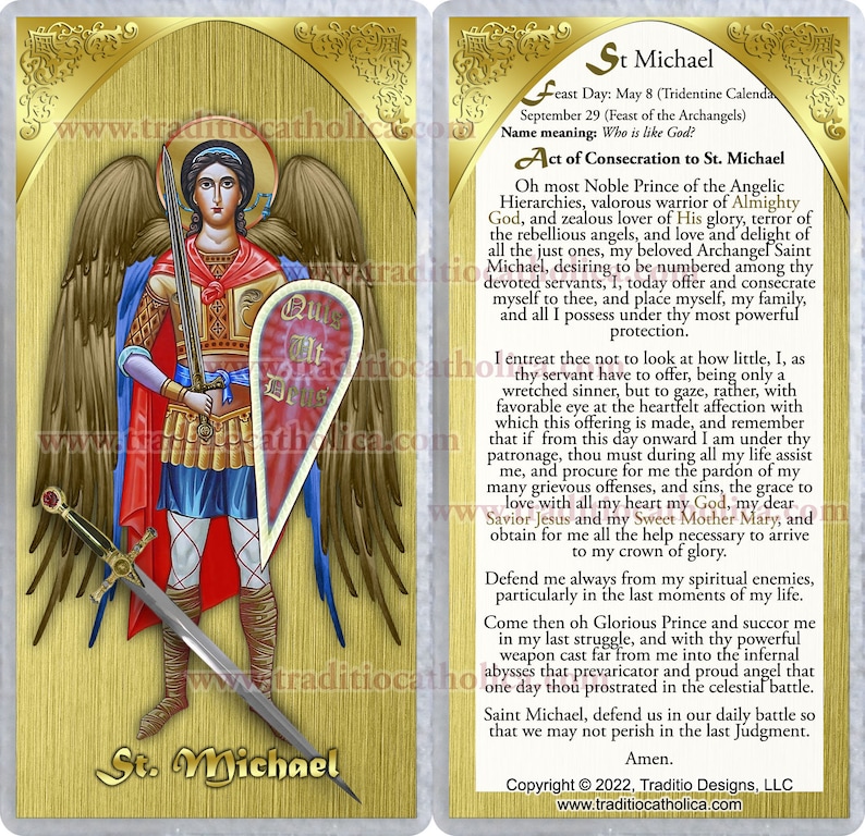 St. Saint Michael Archangel Laminated Holy Prayer Cards. Stained Glass ...