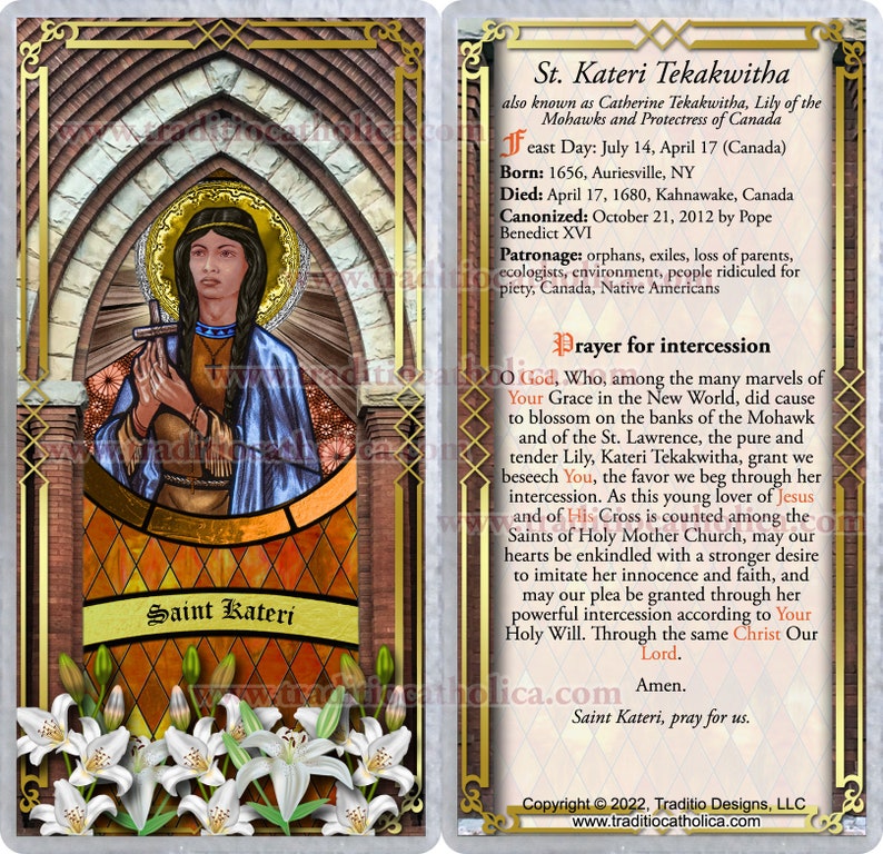 Saint Kateri Tekakwitha Stained Glass Laminated Holy Prayer Card ...