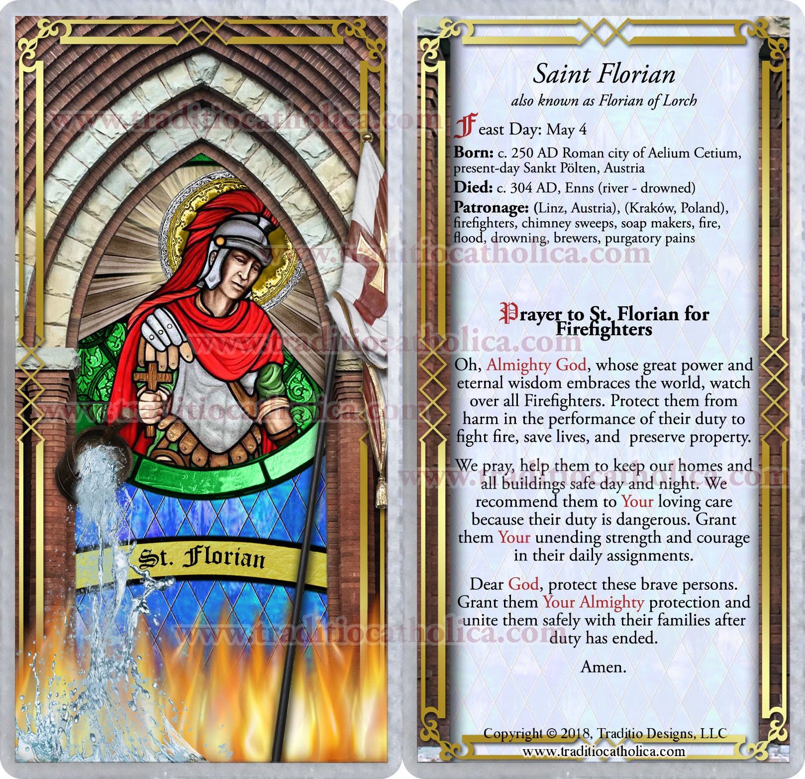 Saint Florian laminated Holy prayer cards. Patron saint of | Etsy