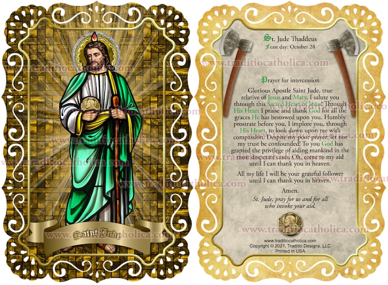 Saint Jude Thaddeus the Apostle Catholic Holy Prayer Cards. St. Jude ...