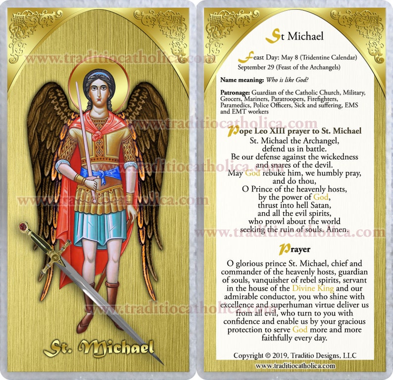 St. Saint Michael Archangel laminated Holy Prayer cards. | Etsy