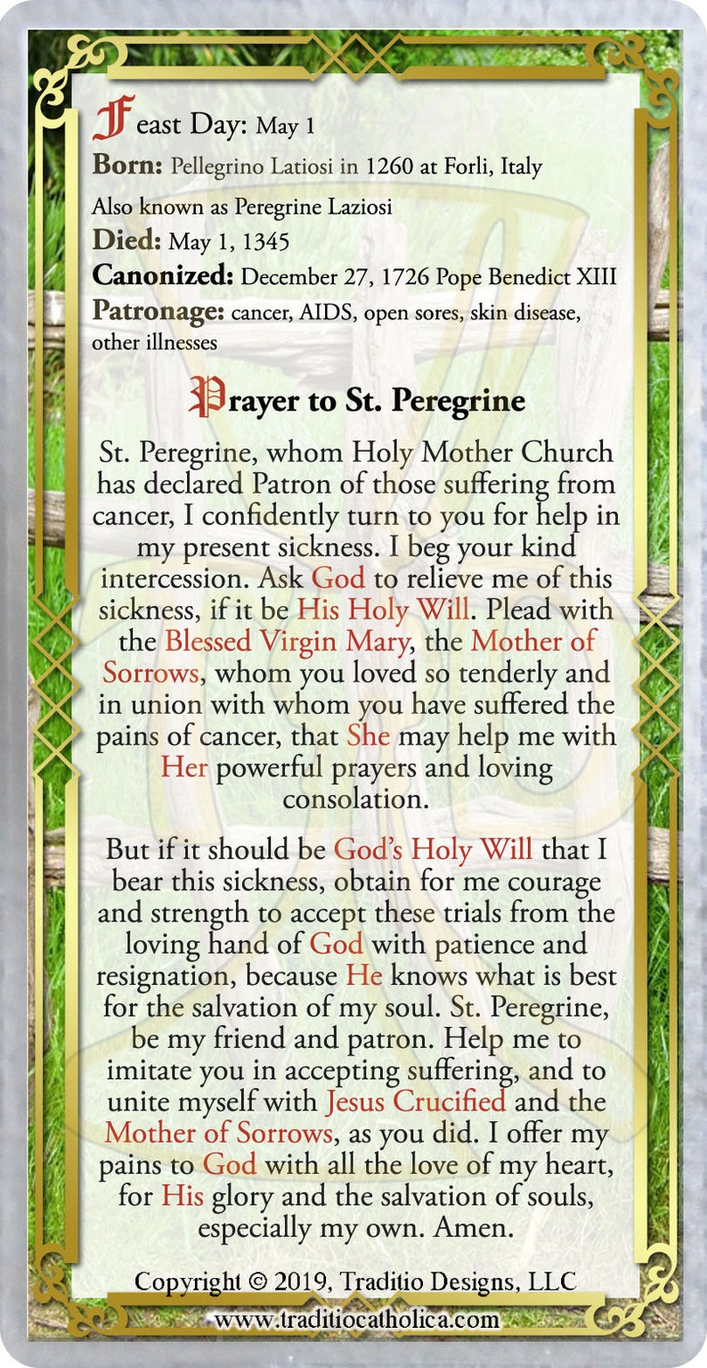 St. Peregrine cancer laminated Holy Prayer card. Cancer | Etsy