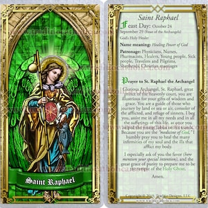 St. Saint Raphael Archangel Laminated Holy Prayer Cards. Stained Glass ...