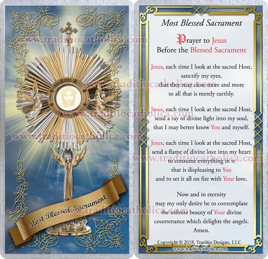 Blessed Sacrament Adoration Laminated Holy Prayer Card. Prayer - Etsy