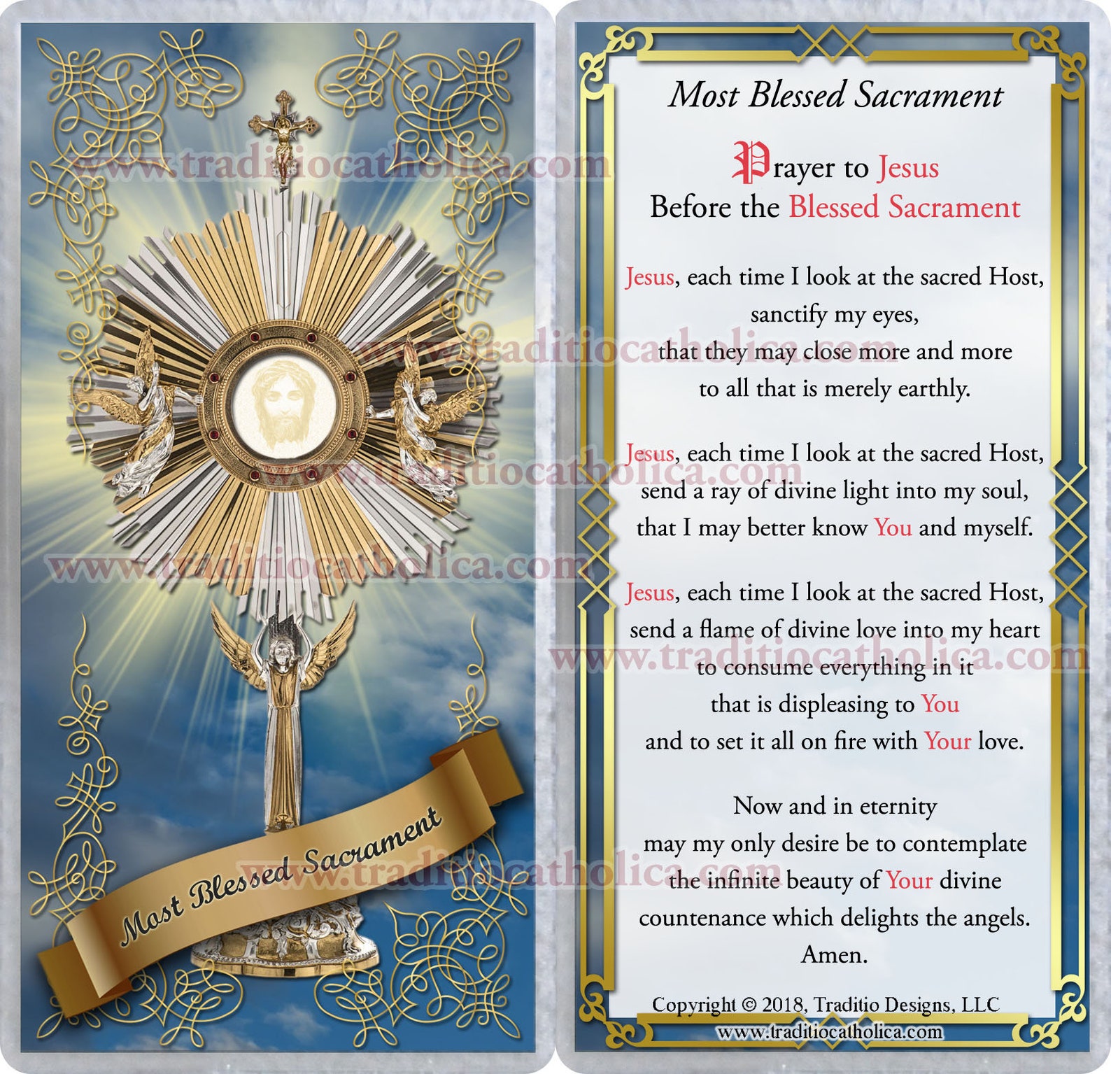 Blessed Sacrament Adoration Laminated Holy Prayer Card. Prayer to Jesus ...