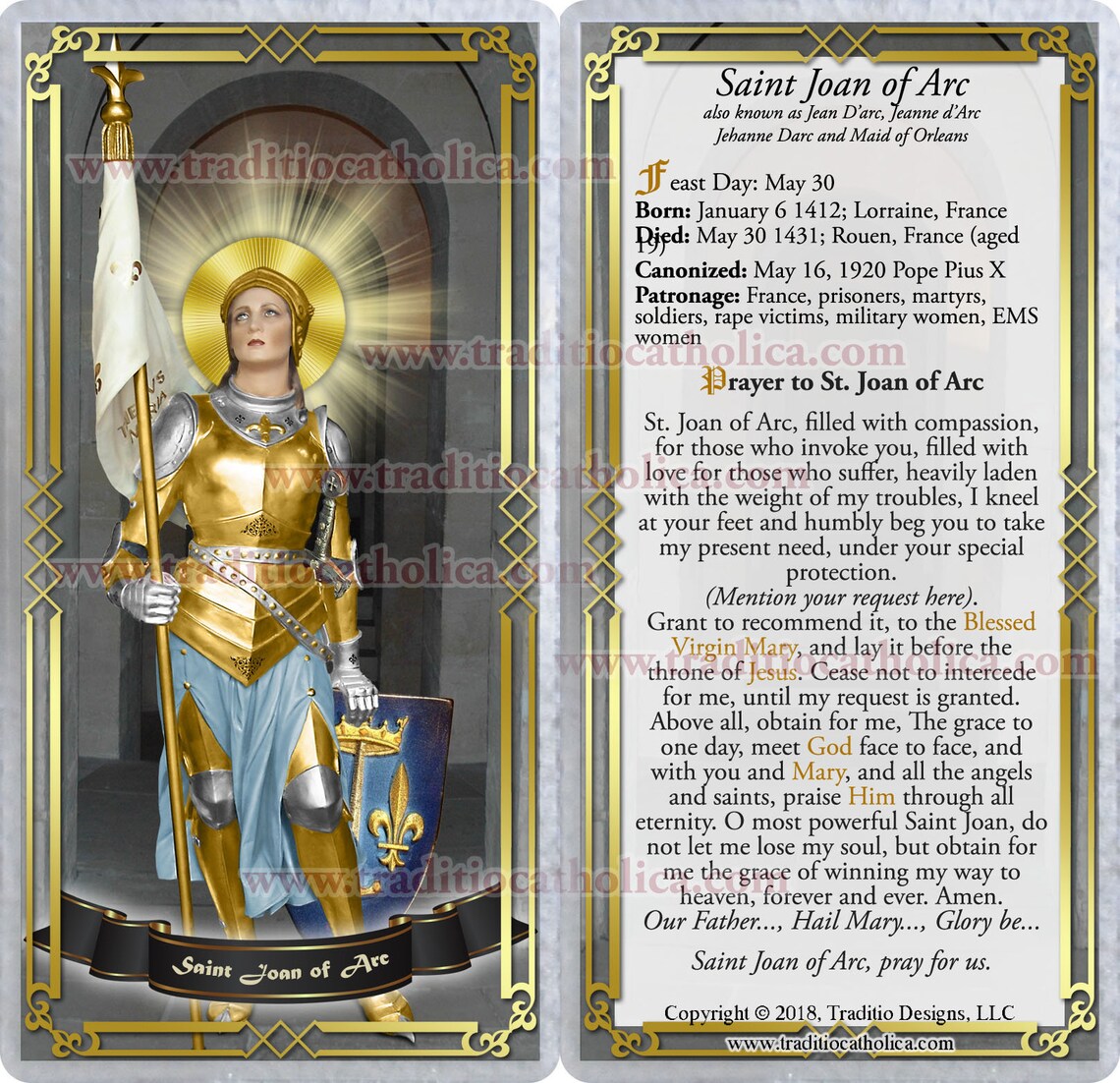Saint Joan of Arc France Laminated Holy Prayer Cards. St. | Etsy