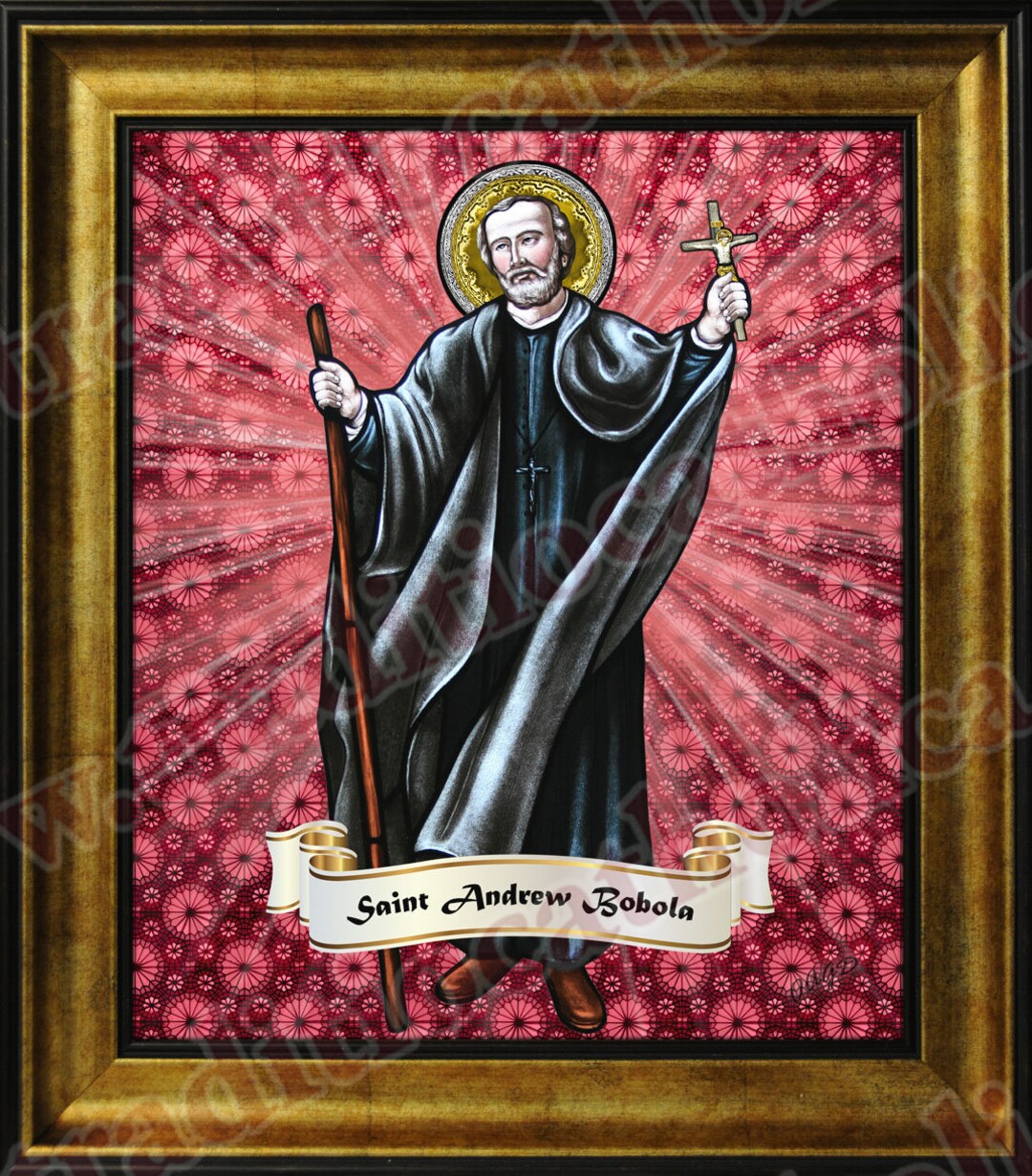 Saint Andrew Bobola Full Stained Glass Design Handcrafted Framed Prints ...
