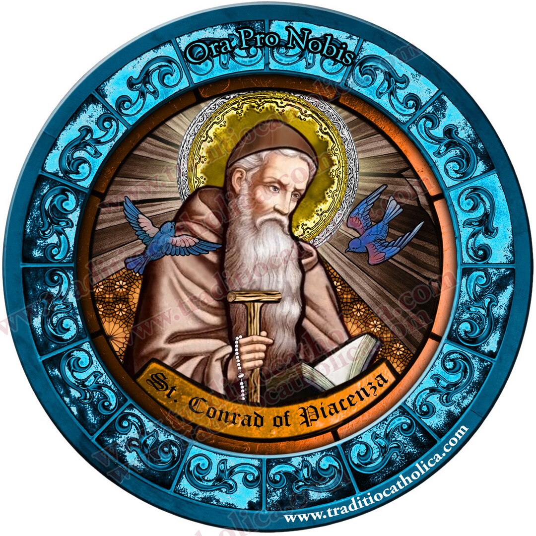Saint Conrad of Piacenza, Patron of Hernias Stained Glass Round 4 Inch ...