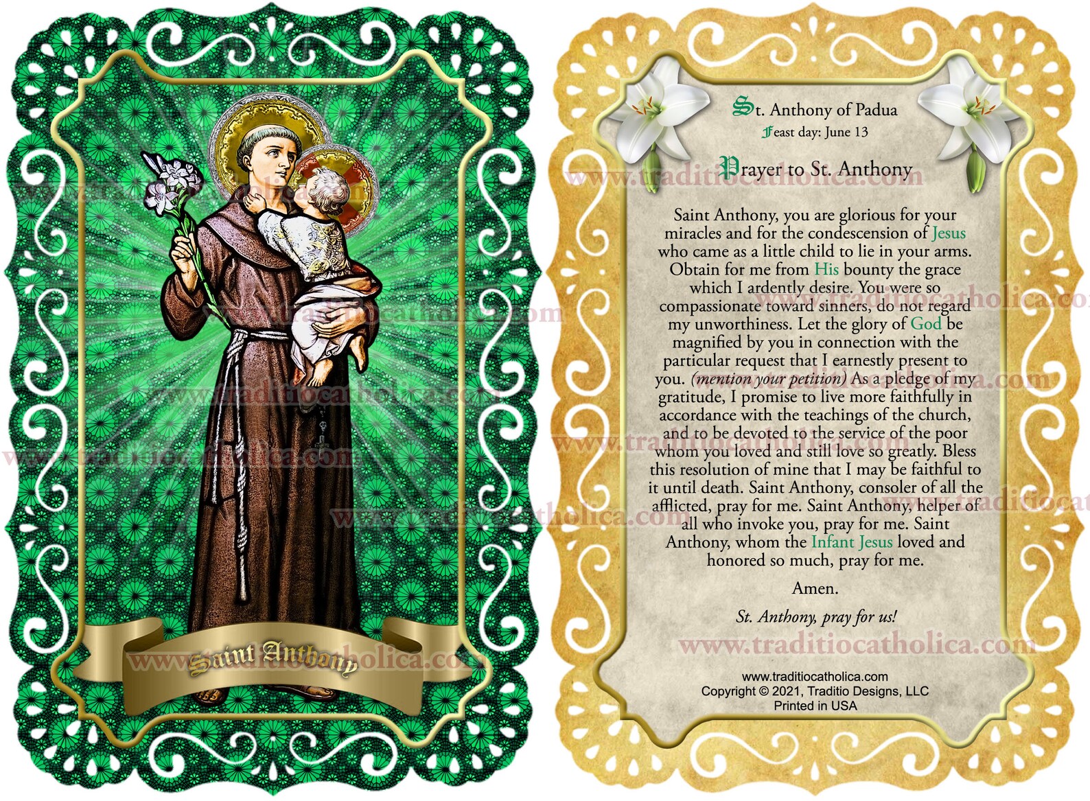 Saint Anthony, Lost Articles - Stained Glass and Statue Laminated Holy ...