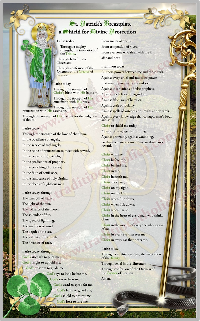 St. Patrick's Breastplate Prayer Devotion Large Laminated Holy Prayer ...